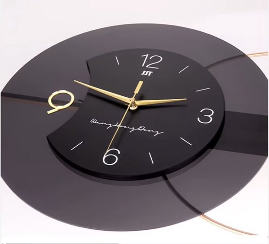 Moderne Wandklok Goud-Zwart - Design Wandklok - Stil uurwerk ...