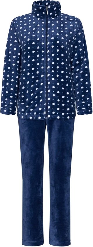 Huispak Dames Fleece - Donkerblauw pyjama pak met rits - Warm - 38 | bol