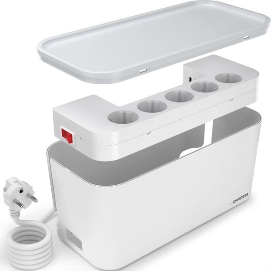 Opbergbox kabelbox met stekkerdoos en USB lader - 5-voudig - 3 x USB-A ...