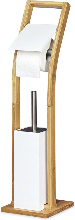 Toiletborstel en houder van bamboe - Staande toiletaccessoires set ...