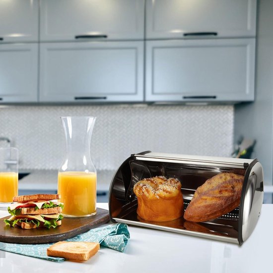Broodtrommel Keuken zilver roltop metaal roldeksel roestvrij staal ...