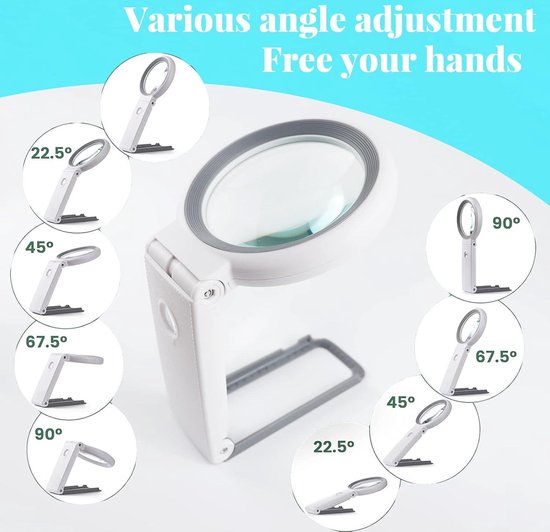Opvouwbare leesloep met 18 leds - Vergrootglas met licht en standaard ...