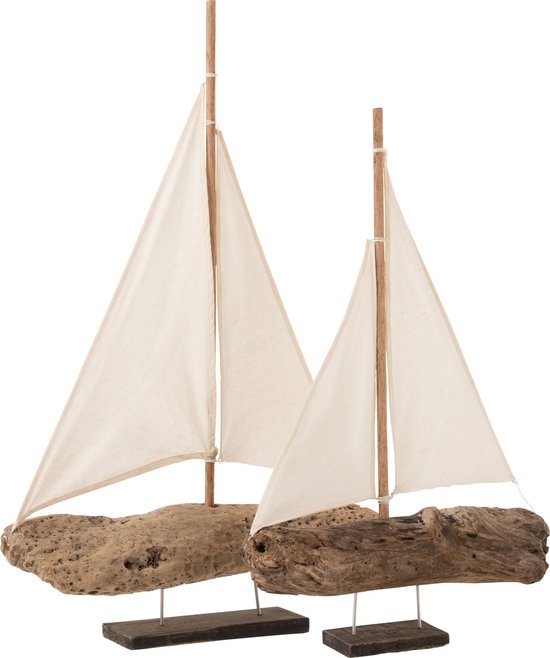 J-line - Zeilboot Op Voet Drijfhout Naturel Large - 45x7x61cm | bol