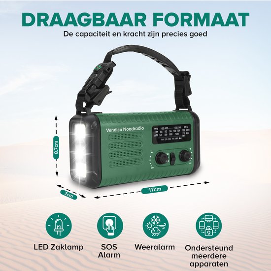 Noodradio - Solar Opwindbaar - 20000 mAh - Noodpakket - Powerbank Zonne ...