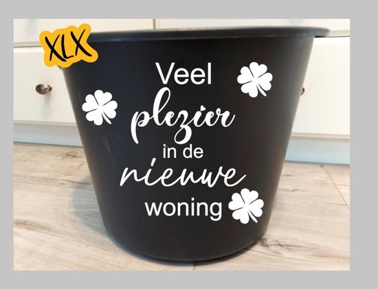 Bedrukte emmer met tekst Veel plezier in de nieuwe woning , Nieuwe ...