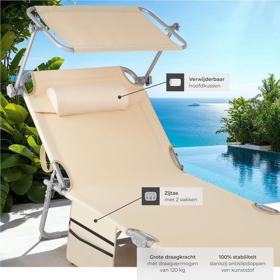 tectake® - ligbed Zonnestoel ligstoel - 4 standen , inklapbaar – beige ...