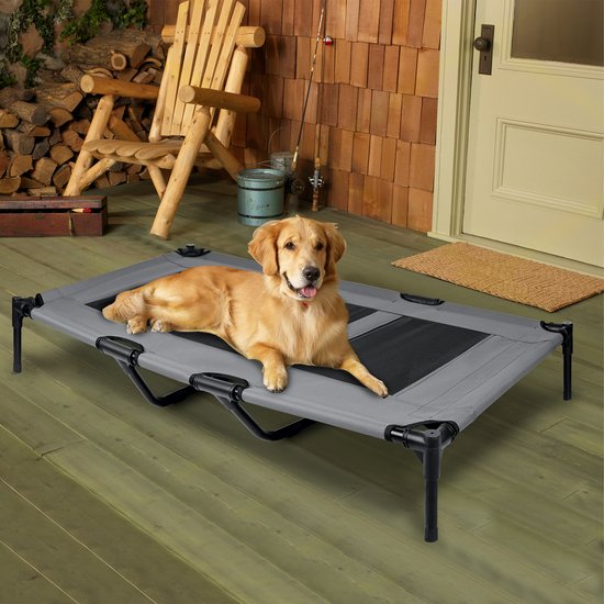 Aufun Hondenbed met hemel, L 122 x B 92 x H 102 cm, verhoogd hondenbed ...