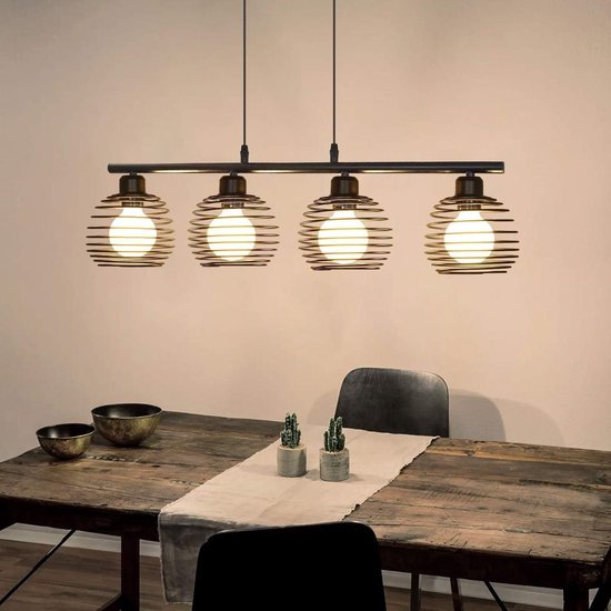 NETTLIFE Hanglamp - 4xE27 - zwart - vintage eetkamerlamp - metaal ...