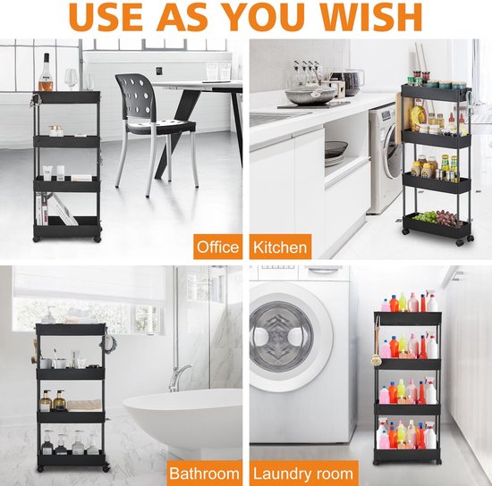 Ibenzoa® Opbergwagen Met 4 Niveaus Kunststof 40 X 13 X 86 Cm Bol