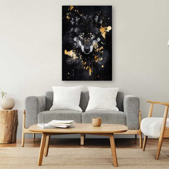 Wolf met abstracte gouden spetters - Wolf wanddecoratie - Poster dieren ...