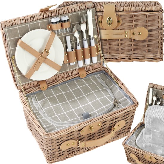 tectake® complete Picknickmand Set Ameland - Luxe 13-delige Picknick set voor 2... | bol