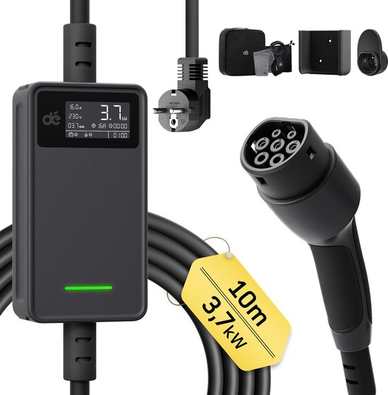 depow Type 2 Laadkabel Schuko 3,7kW 16A 1 fase 10 meter Kabel Mobiele ...