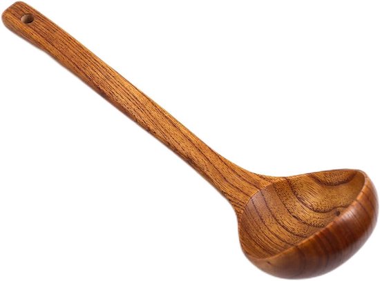 Houten Soeplepel met Lange Steel voor soep Bereiden en Roeren (Bruin) | bol