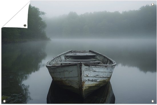 Oude houten boot in mist - Boot buitenposter - Tuinwanddecoratie object ...