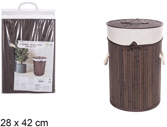 CM Wasmand - stof met hout look - met deksel - opvouwbaar - bruin - 28 ...