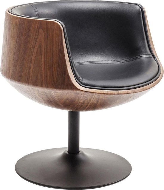 Kare Design Club Walnut Draaibare Fauteuil - Kunstleer Zwart | bol.com