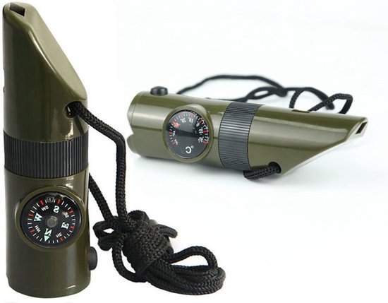 SNQ Survivalfluitje - 2 Stuks - 7-In-1 Noodfluitje - Noodfluitje Voor Buiten - Kompas... | bol