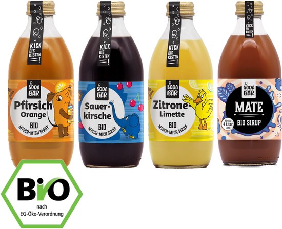 SodaBar Bundel - 4x 330ml BIO Sodamaker bitter lemon, Mate, Perzik en ...