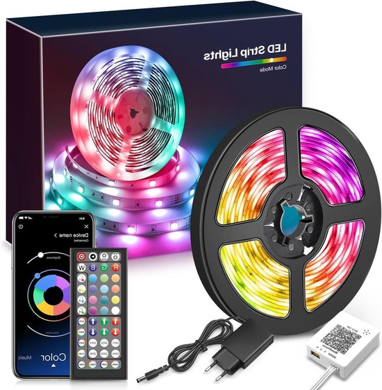 15M Bluetooth RGB LED Strip String Lights met Afstandsbediening en App ...