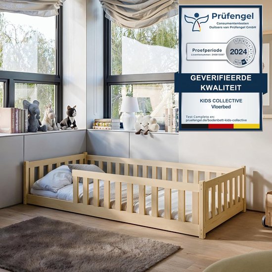 Kinderbed Vloerbed 90x200 cm Bed met matras, uitvalbescherming ...