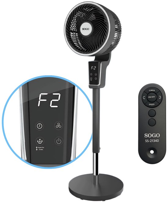 SOGO Statiefventilator met LED display en Afstandsbediening - 3 ...