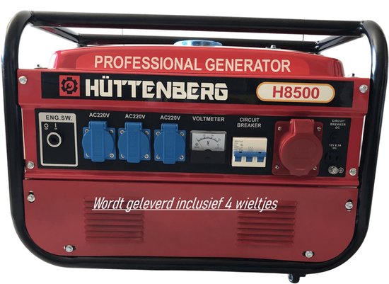 Huttenberg H8500 Stroomgenerator - 2200W - Handstart - Op wieltjes | bol