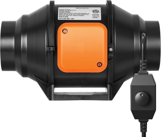 Inline Buisventilator, 102 mm, 129,7 CFM, Variabele Snelheid, Stille ...