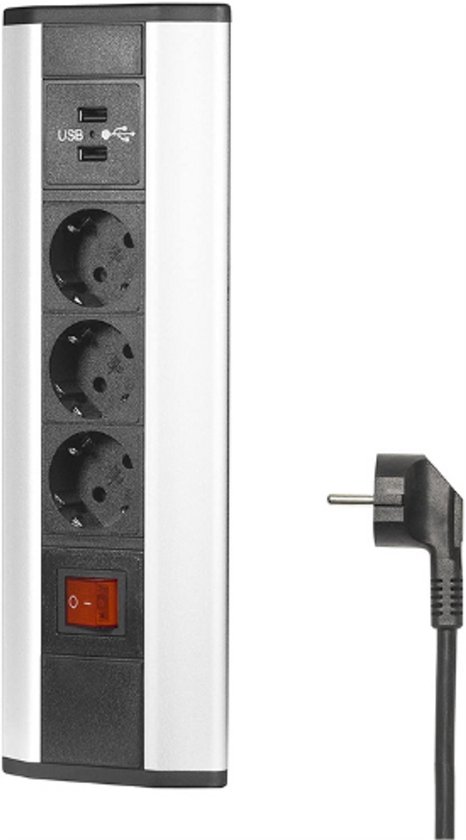 Hoekstopcontact Met 3 Stopcontacten En 2 USB-Poorten - Met Schakelaar ...