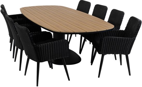 9-delige tuinset | 8 Pisa tuinstoelen (Black) | 260cm Tower tuintafel ...