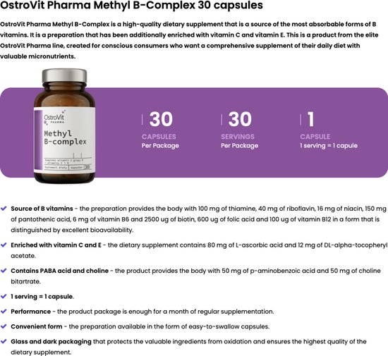 OstroVit Pharma - Methyl B-Complex - 30 capsules - Alle B vitamines - meest biologisch... | bol