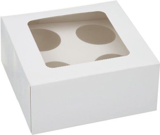 Witte Cupcake Doos met Venster – 4 Stuks – Kartonnen Cupcake Verpakking ...