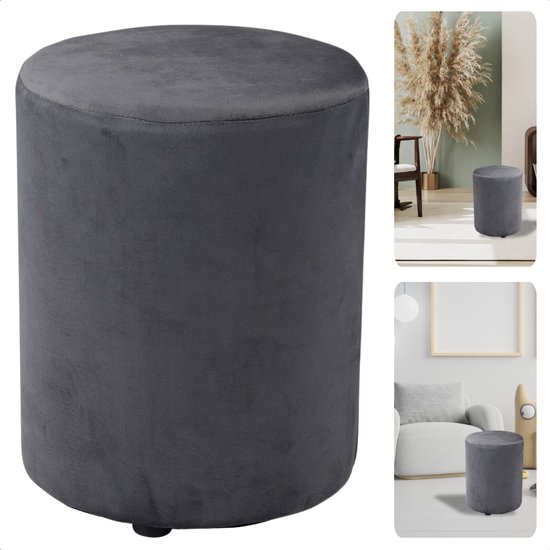 Cheqo® Poef Fluweel Grijs - Poefje - Bijzettafel - Voetenbankje ...