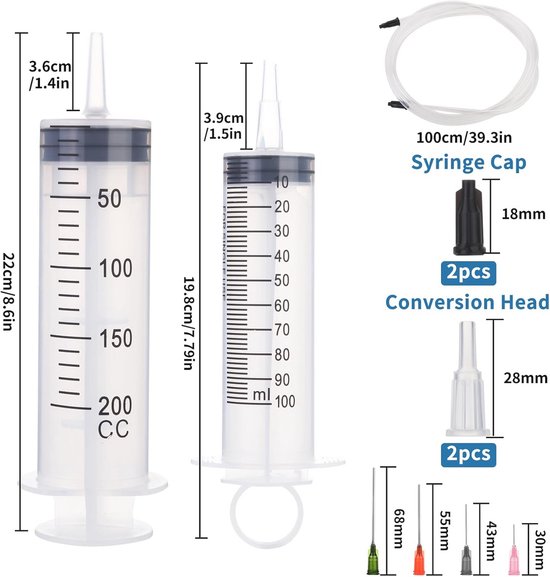 Ensemble de seringues multifonctions en plastique 100 ml et 200 ml avec tuyau et... | bol