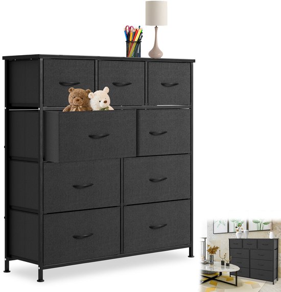 Commode met laden, sideboard, 9 stoffen laden met handgrepen ...