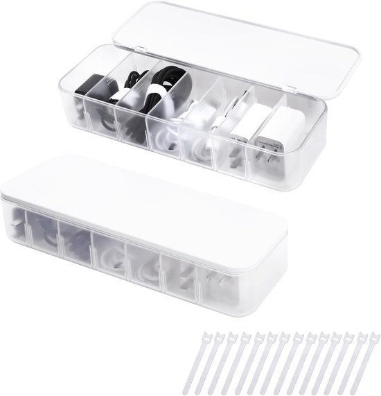 -Kabelopbergdoos Set van 2 – Transparante Kabel organizer met 7 Vakken ...