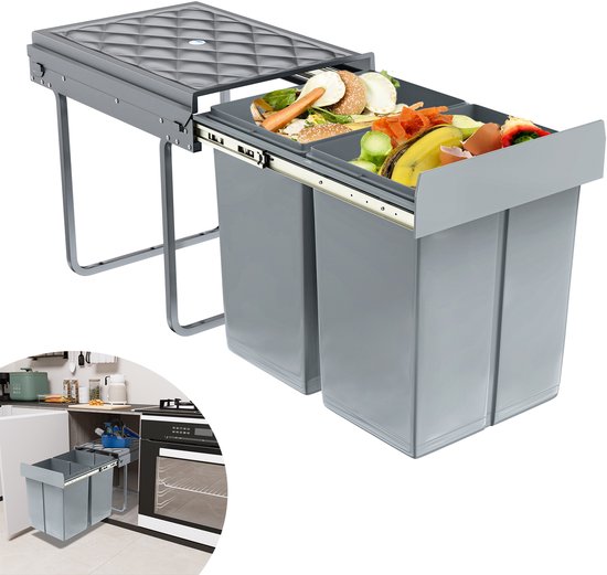 Inbouw-afvalscheidingssysteem, afvalsorteerder, 2 uitneembare afvalemmers, uittrekbare... | bol