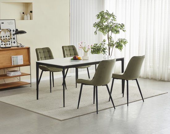 Colenis® - Quadra Eetkamerstoel - Set Van 6 - Groen - Fabb Stof ...