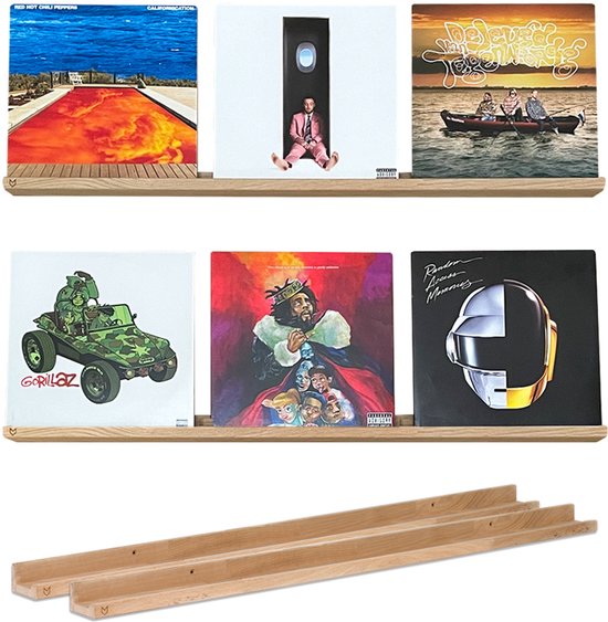VinylCrafts - Dubbele LP Wandplank - Eiken wandplank 2x - 99 cm - LPs ...