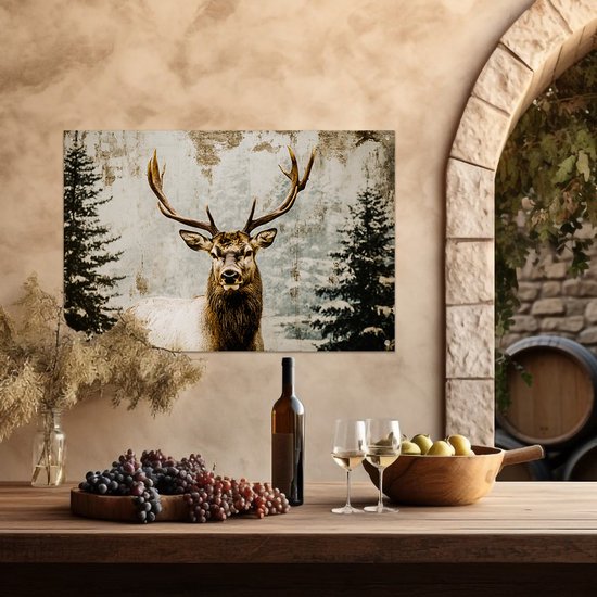 Edelhert met gouden accenten - Hert tuinprint - Tuinschilderij gewei ...
