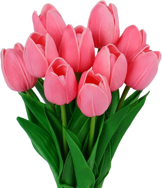 10 stuks kunstmatig tulp roze boeket, realistische nep bloemen PU ...