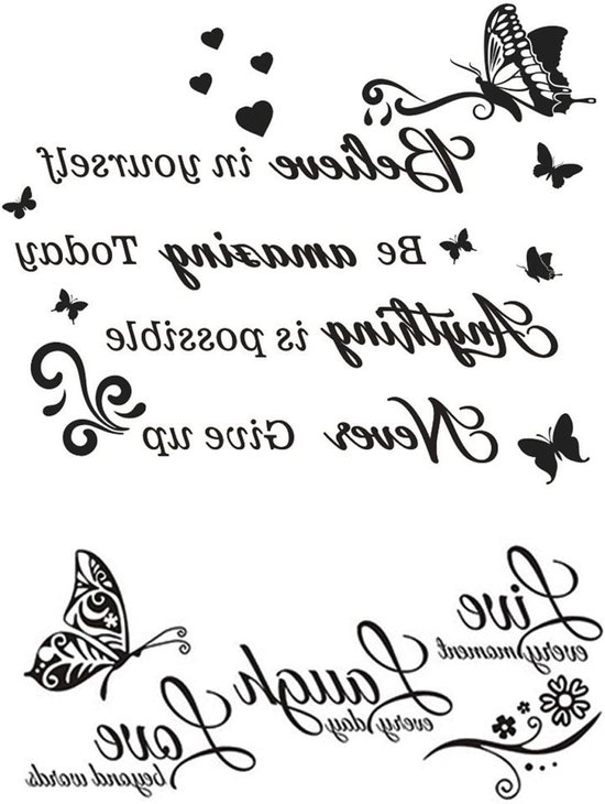 Inspirerende citaten muurstickers Engelse letters en vlinders - Set van ...