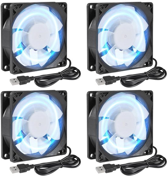 4 Stuks 80mm DC Ventilatoren met LED | bol
