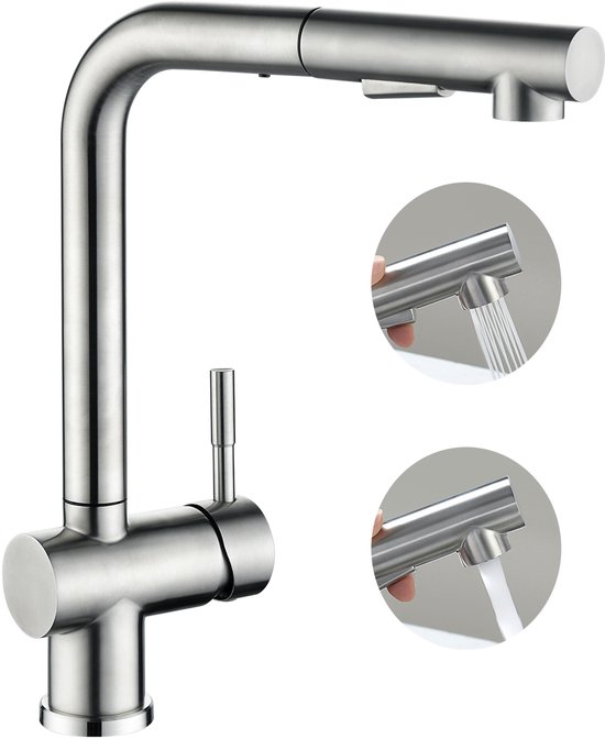 CECIPA Keukenkraan Met Uittrekbare Uitloop - Keukenkraan Uittrekbaar Zilver - 360°... | bol