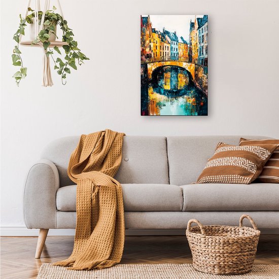 Kleurrijke stad met waterbrug - Brug poster - Wanddecoratie gebouwen ...