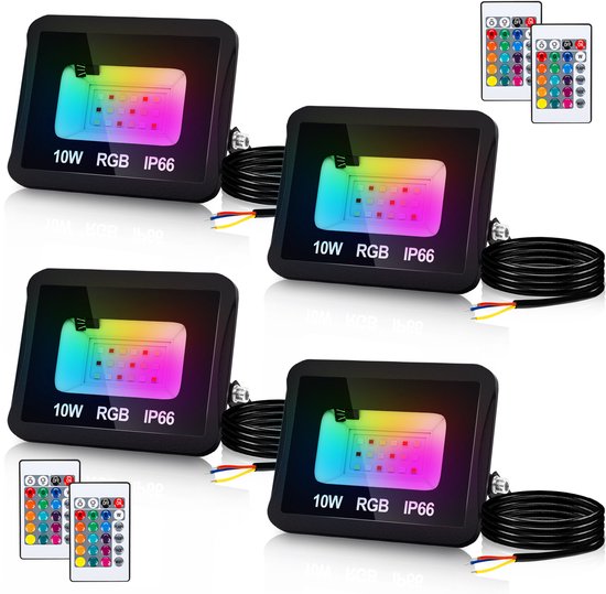 RGB LED Schijnwerpers Met Afstandsbediening - 4X 10 Watt - LED Bouwlamp ...