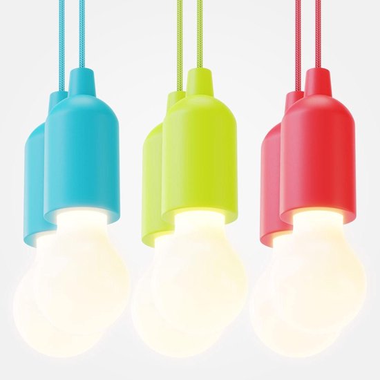 Led-lamp op batterijen set van 6 - pull light 1 W met trekschakelaar ...