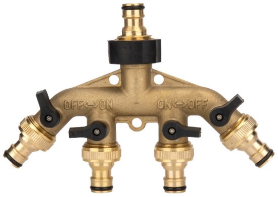 Waterverdeler - 4-wegverdeler - kraanverdeler - waterstroomregelaar - met afsluitklep... | bol