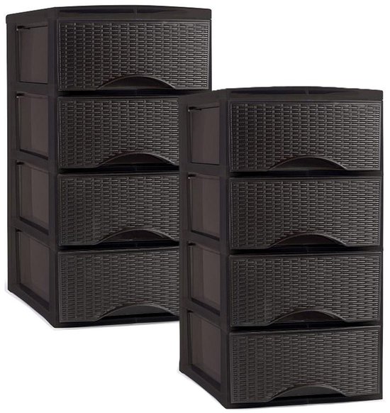 Plasticforte Ladeblok - 2x - 4 lades - kunststof - bruin - rotan ...