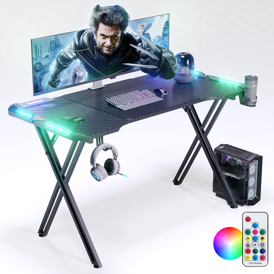 Gaming bureau ergonomisch bureau gaming met led zwarte tafel gaming pc ...