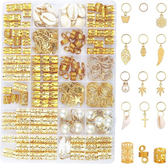 230 Stuks Gouden Haaraccessoires voor Vlechten - DIY Dreadlocks Kralen ...